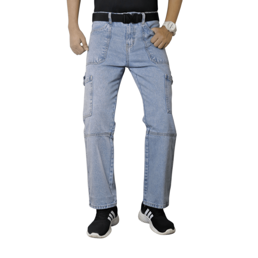 Urban Explorer Men's Light Blue Utility Baggy Cargo Jeans - Gents Hunter