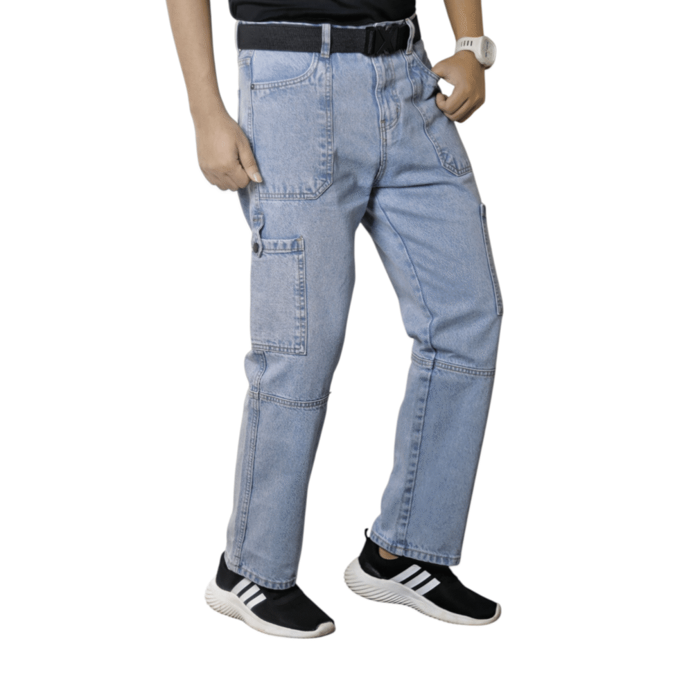Urban Explorer Men's Light Blue Utility Baggy Cargo Jeans - Gents Hunter